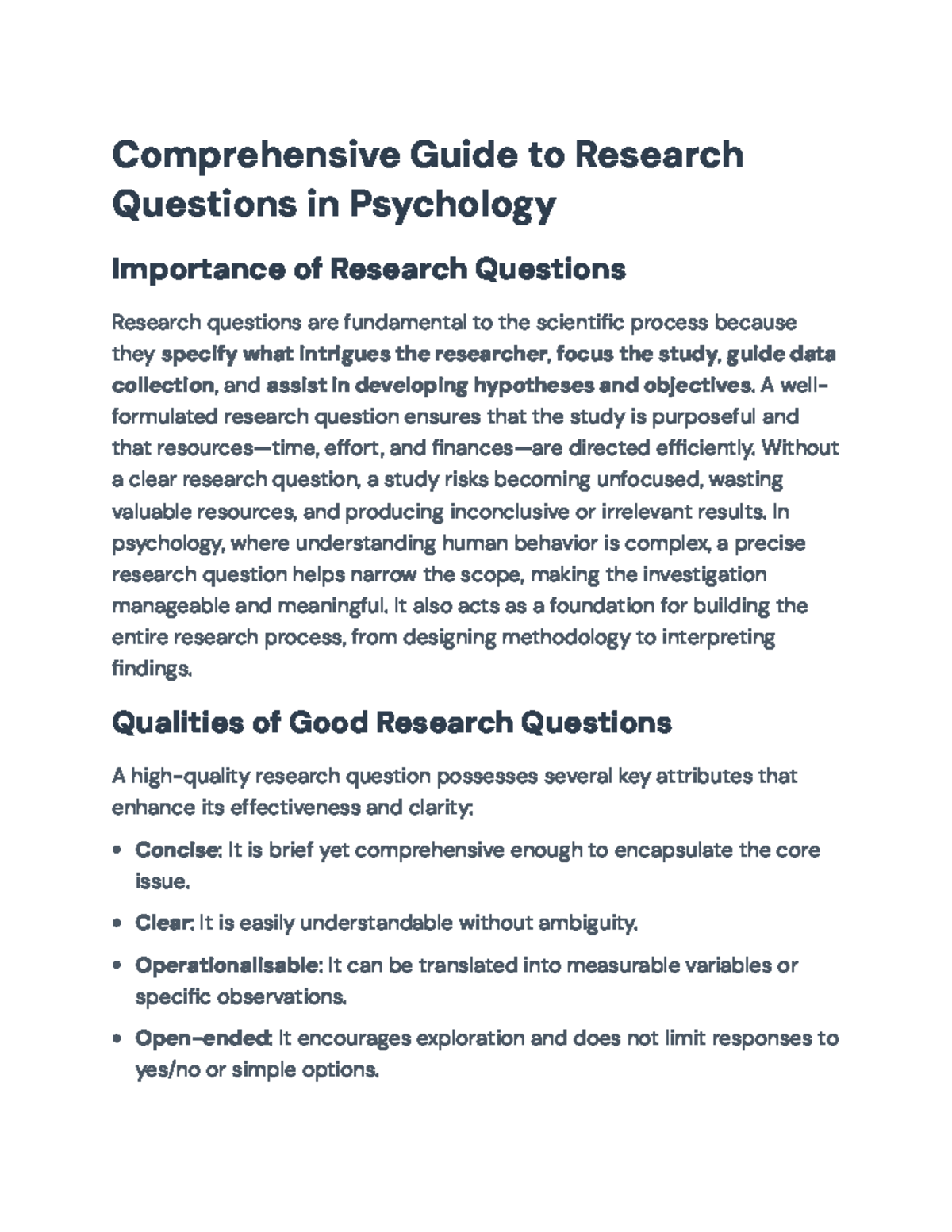 Comprehensive Guide to Effective Research Questions in Psychology - Studocu