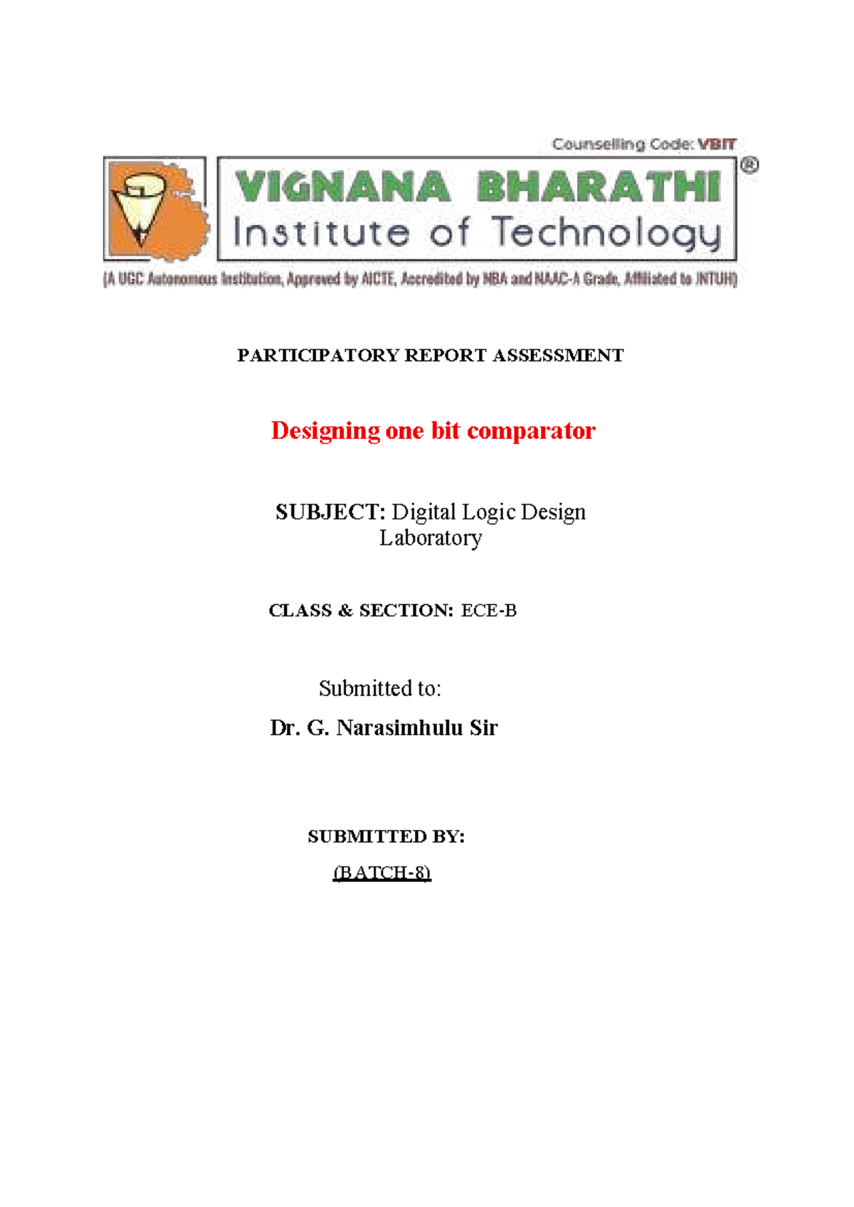 Digital Logic Design Lab: One Bit Comparator Report - Studocu