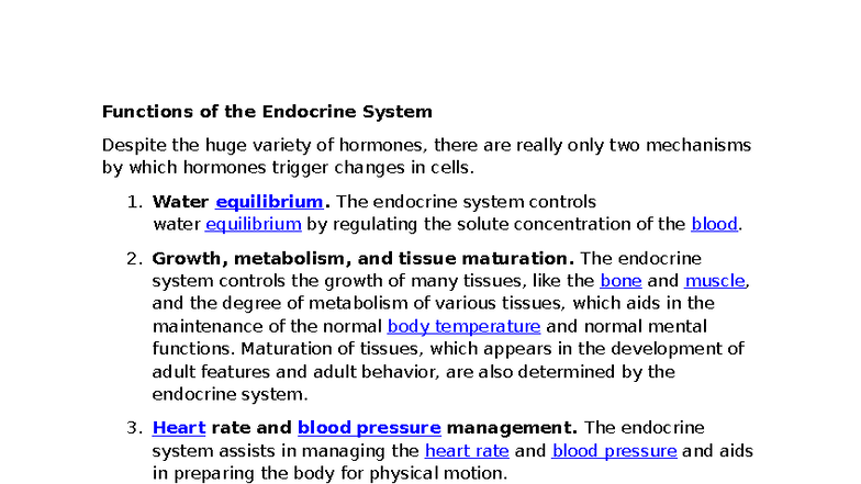 Endocrine System Functions: Hormonal Mechanisms & Effects - Studocu