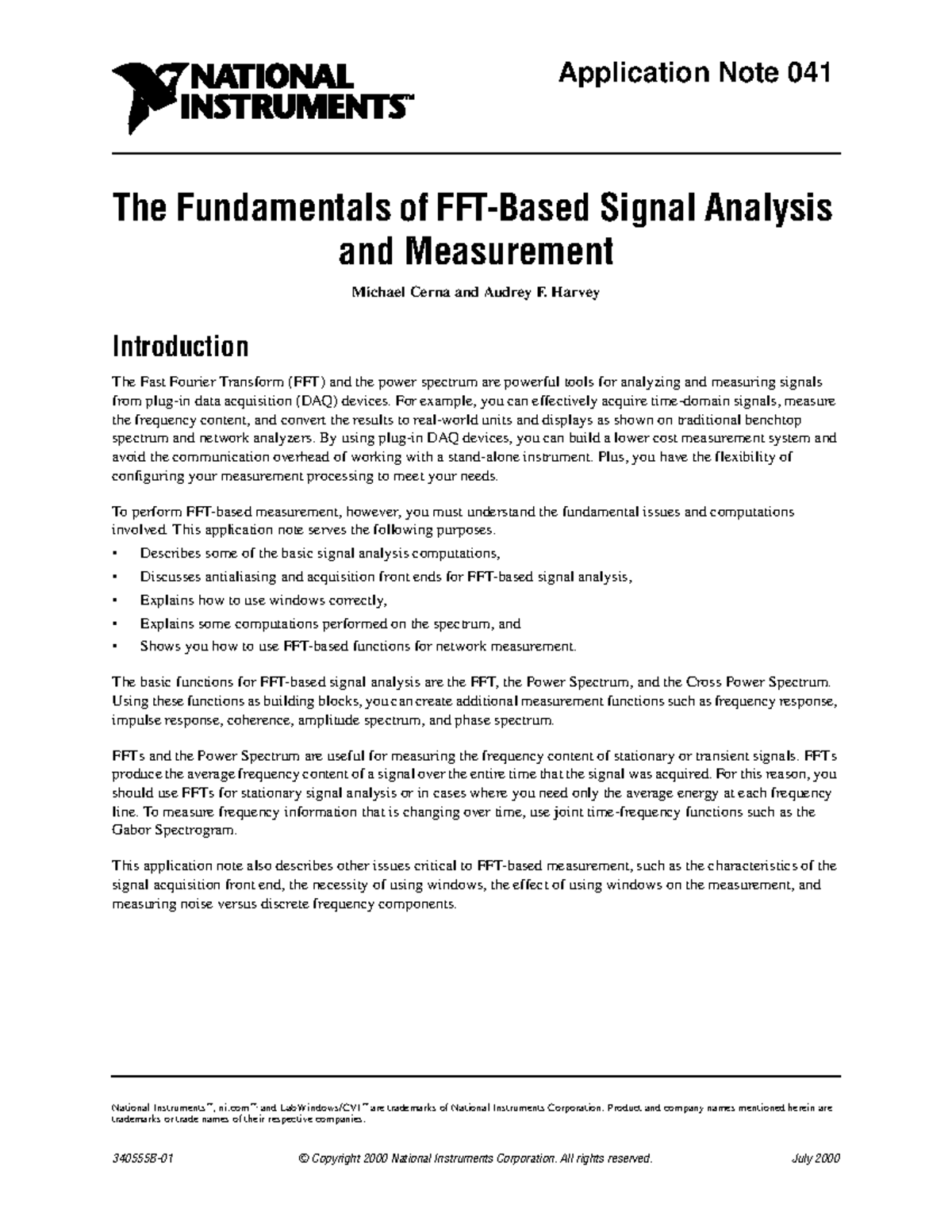 FFT tutorial NI - Spectrum description - Application Note 041 National ...