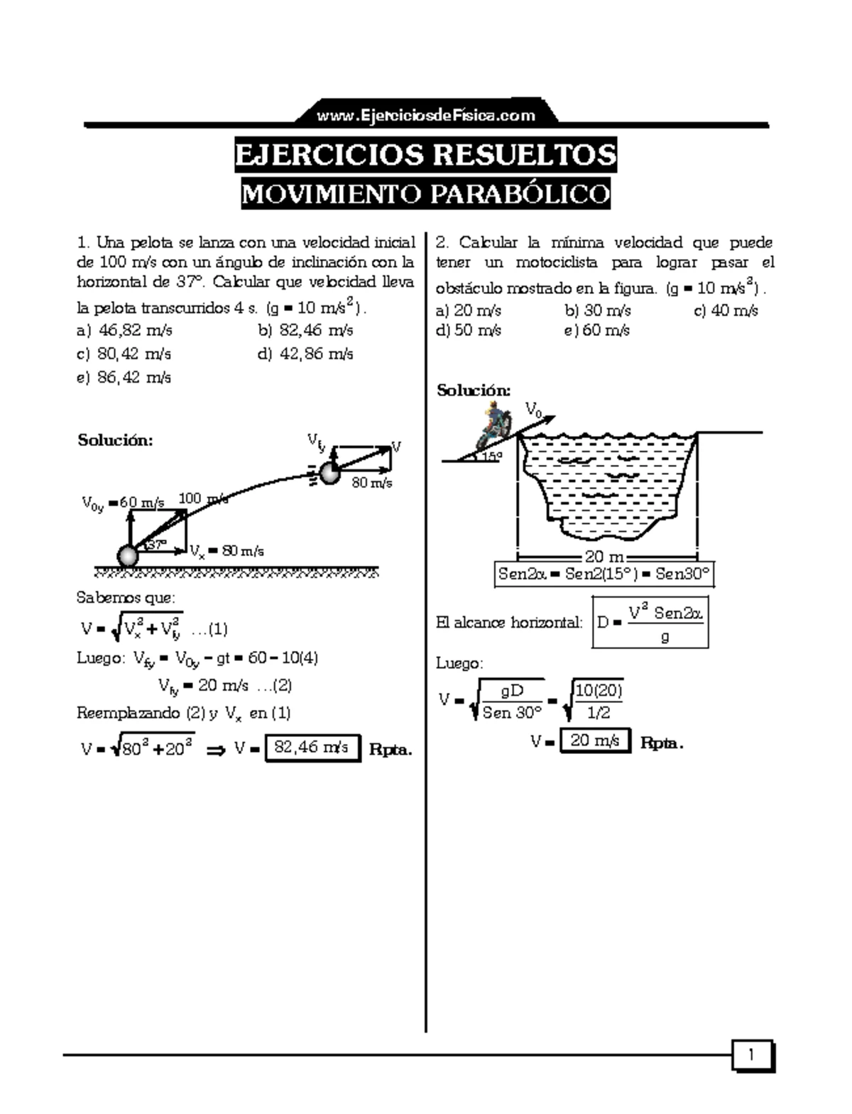 Movimiento Parabólico - Ejercicios Propuestos PDF - Movimiento Parabólico youtube/MateMovil ...