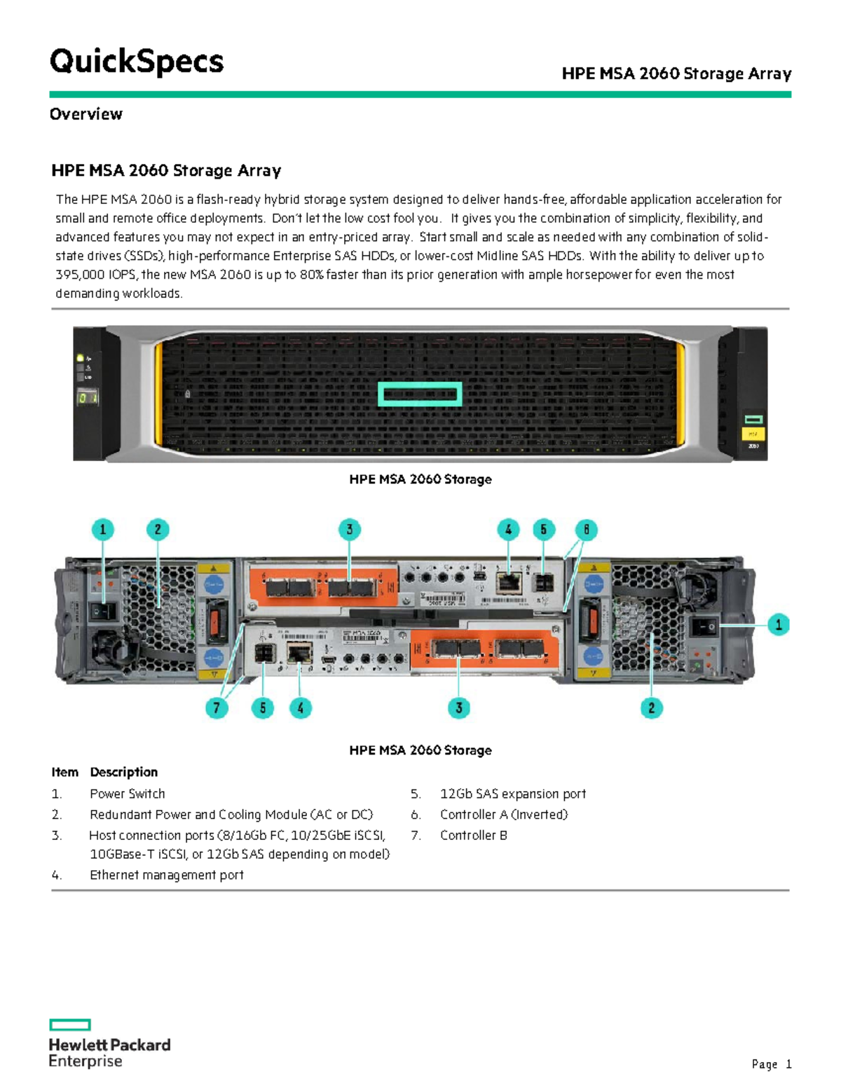 HPE MSA 2060 Storage Array-a00094629 enw - QuickSpecs HPE MSA 2060 ...