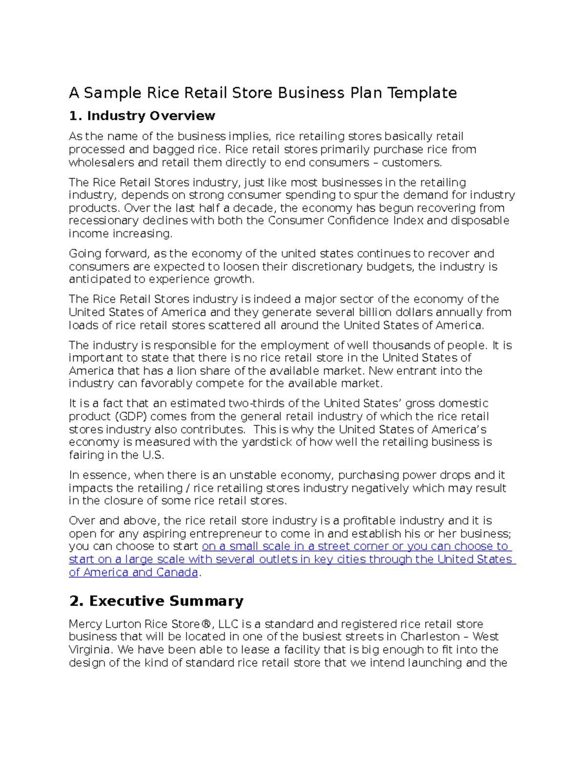 Rice Retail Store Business Plan Template: Mercy Lurton Rice Store ...