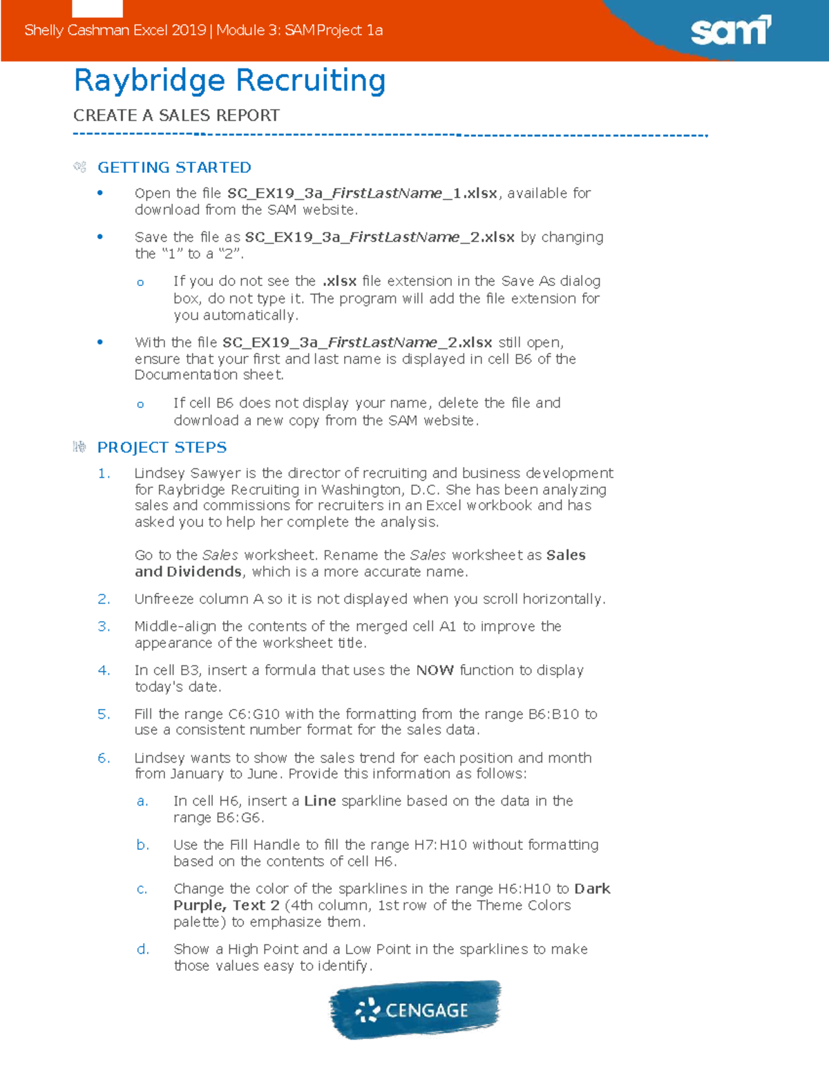 Shelly Cashman Excel 2019 Module 3: SAM Project 1a Sales Report ...