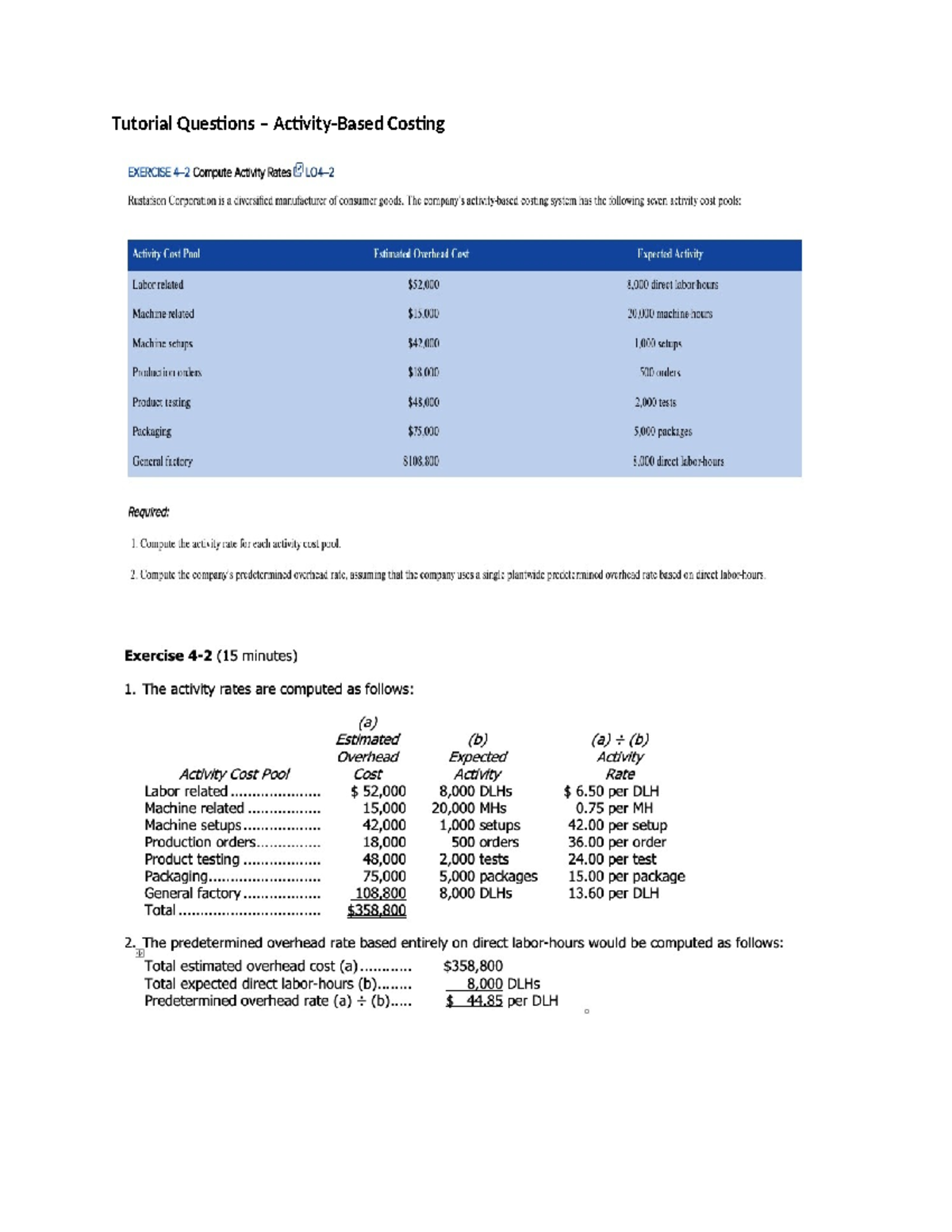 Activity-Based Costing (ABC) Tutorial Questions & Answers - Studocu