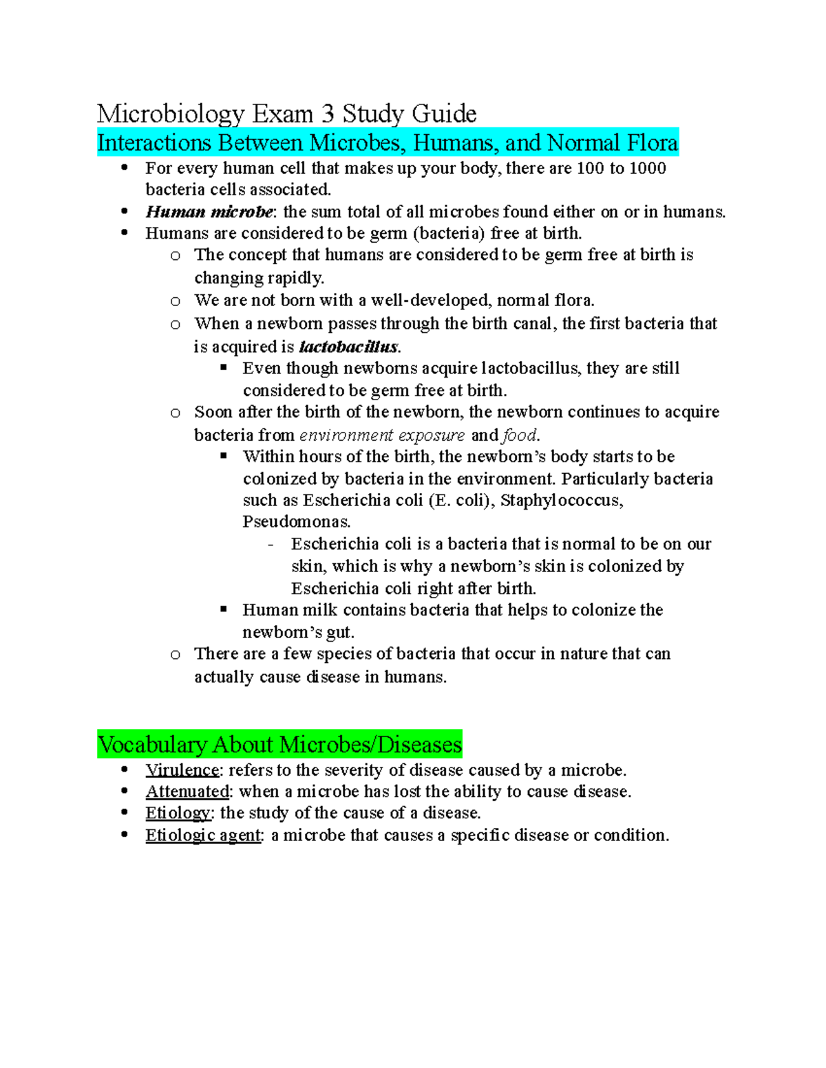 Microbiology 305: Study Guide for Exam 3 - Microbial Interactions ...