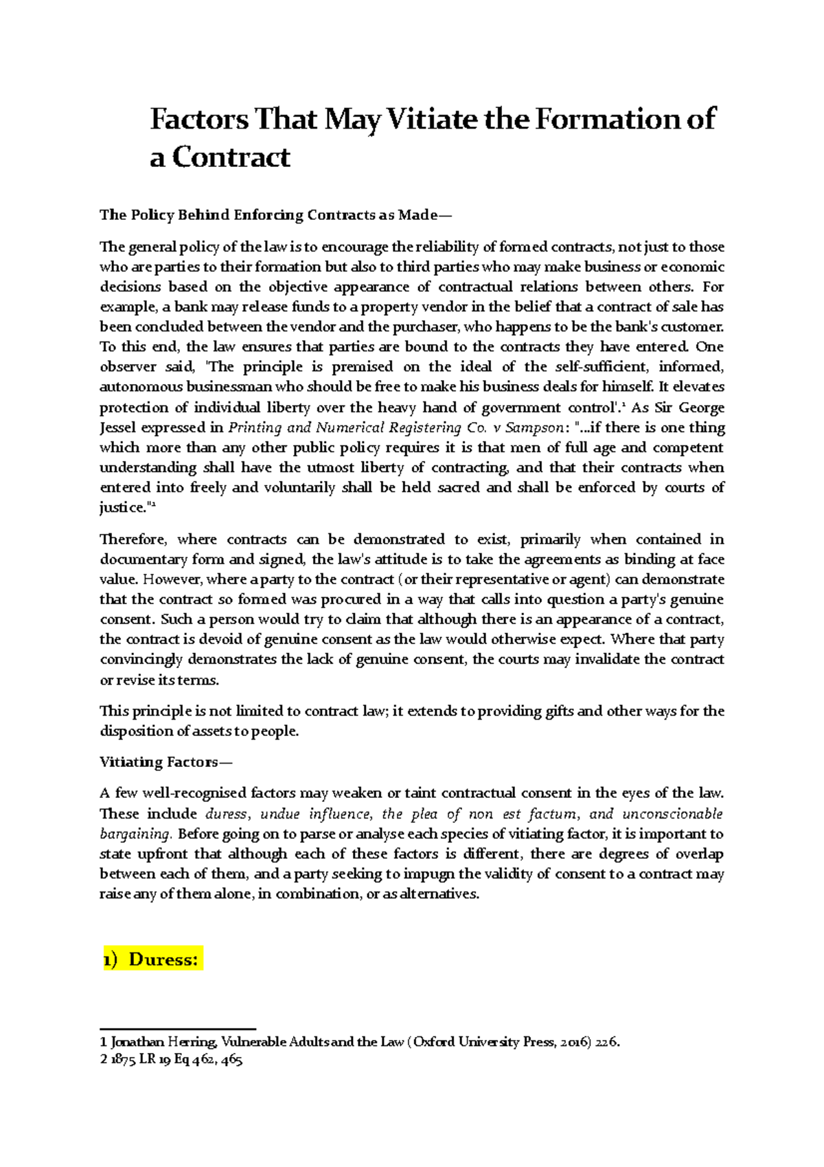 Vitiating Factors in Contract Formation: Legal Perspectives and ...