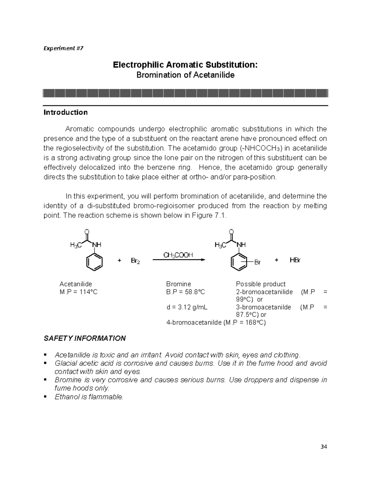 Chemistry Lab Experiment: Electrophilic Aromatic Substitution (CHEM 101 ...