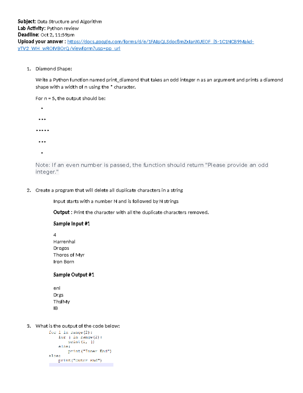 OOP lab activity 1 2nd sem 2025 - Subject: Data Structure and Algorithm ...