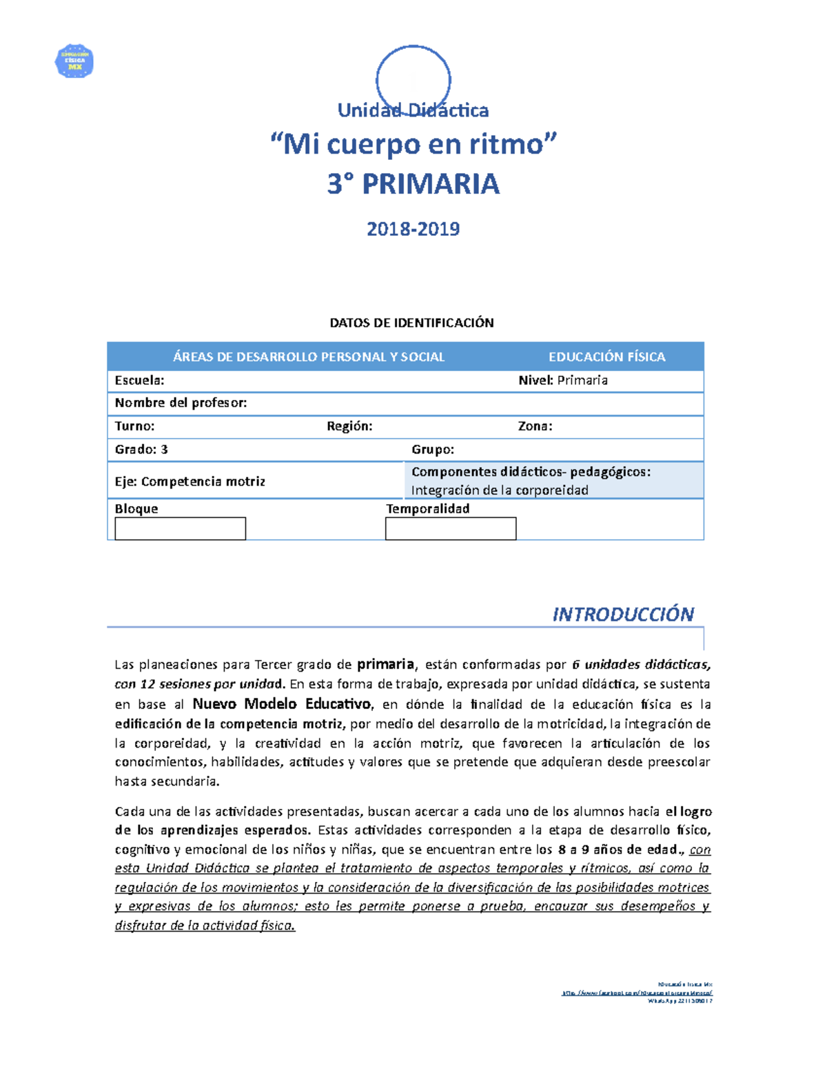 Unidad Didactica Educacion Fisica Terce Grado - Unidad Didáctica “Mi ...