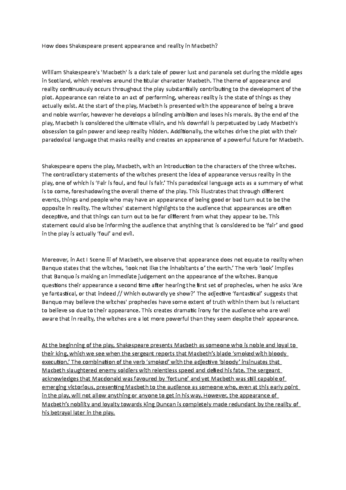 Macbeth (ENG 101) Analysis: Exploring Appearance vs Reality - Studocu