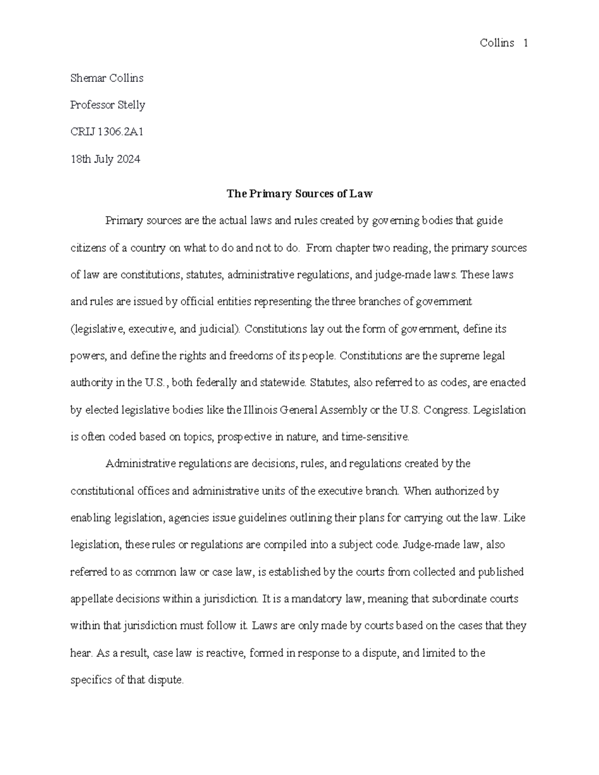 CRIJ 1306.2A1 Module 1 Assignment: Primary Sources of Law - Studocu