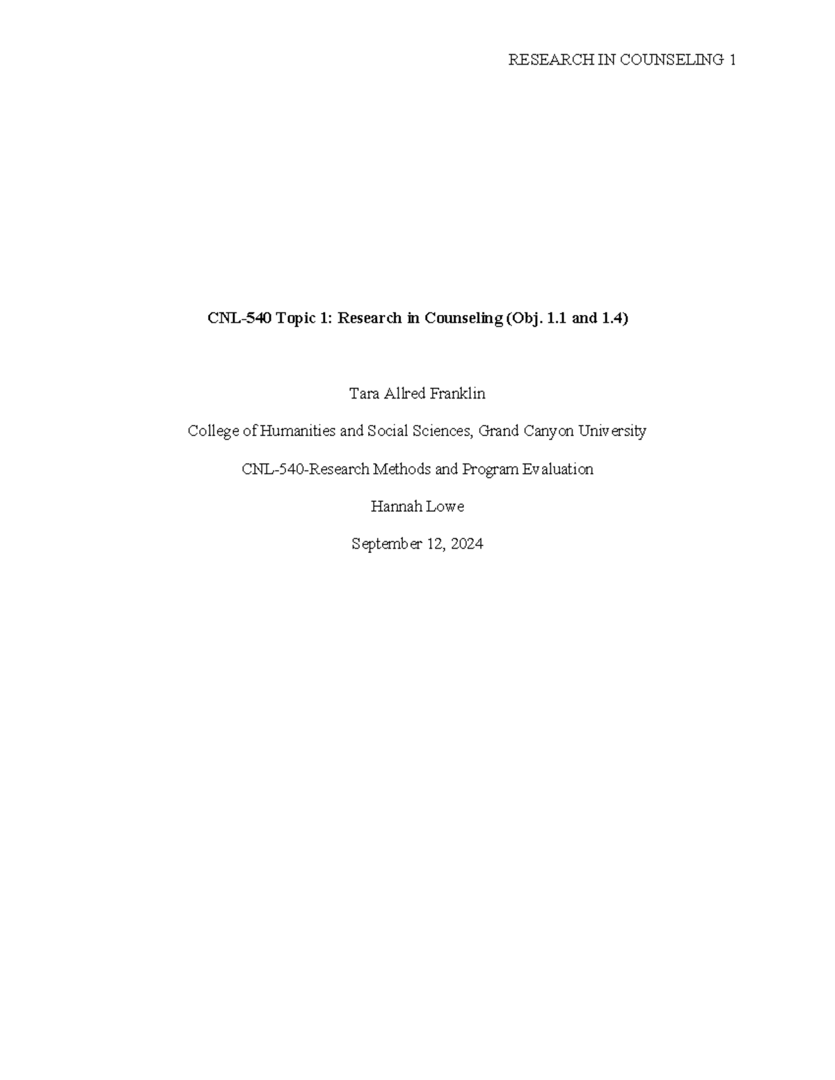 Topic 1 Research in Counseling - CNL-540 Topic 1: Research in ...
