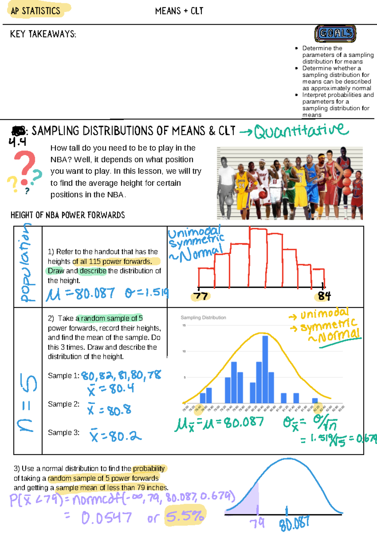 AP Stat 4.4: Notes on The Central Limit Theorem & Means - Studocu