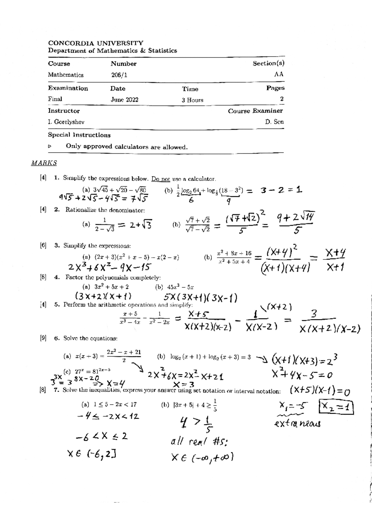 MATH 206 Final Exam - June 2022 Solutions and Answers - Studocu