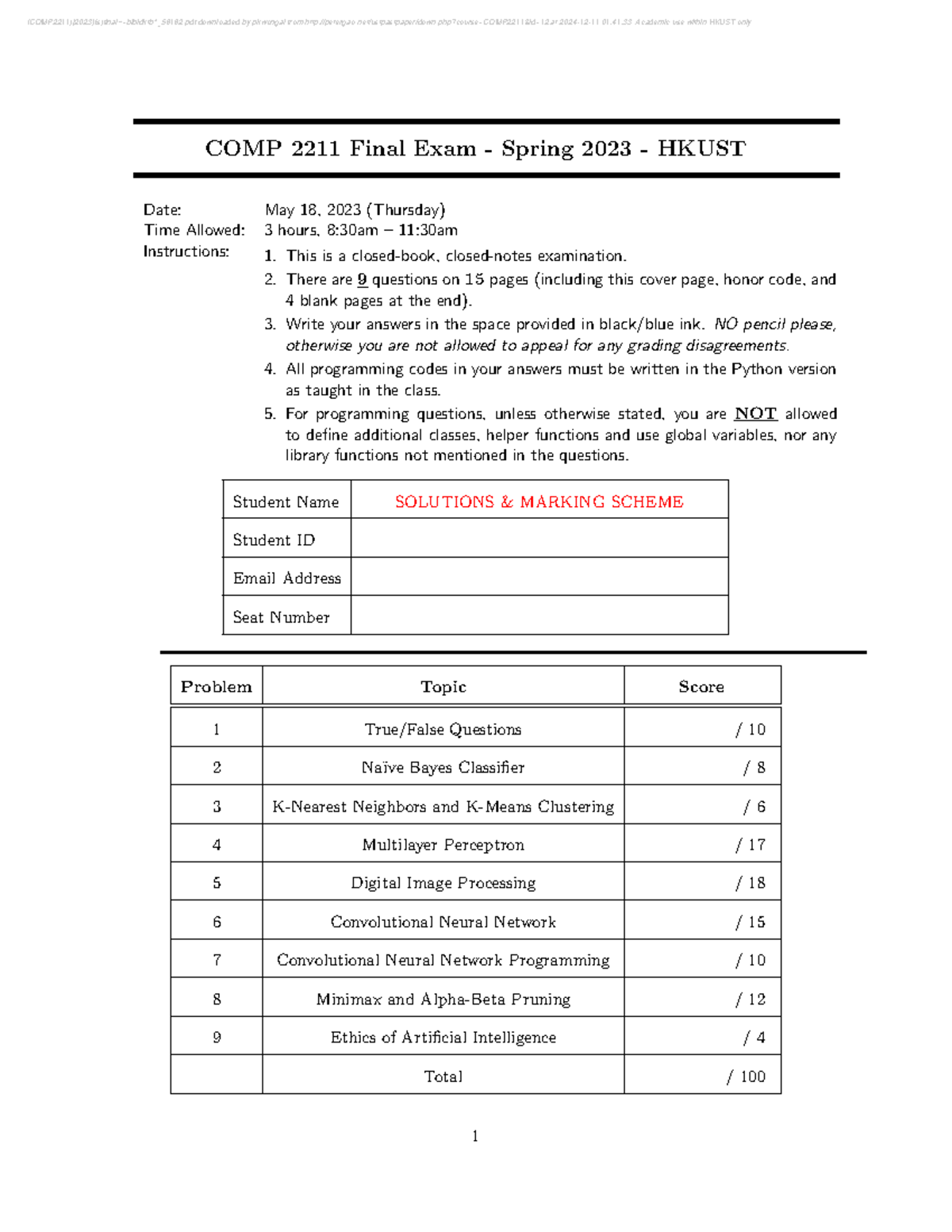 COMP2211 Final Exam Solutions - Spring 2023 - HKUST - Studocu
