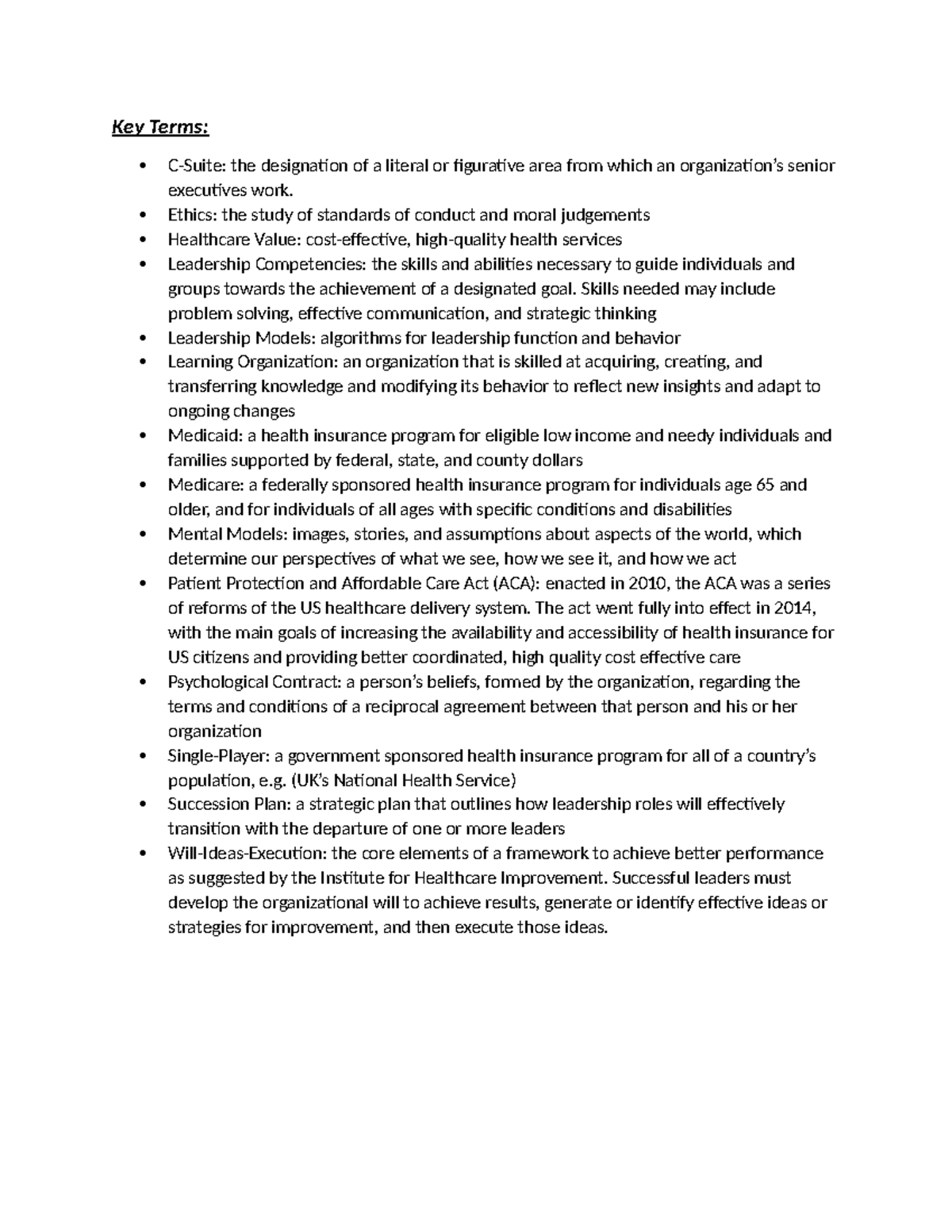Reading Notes Assessment 2 - Key Terms: C-Suite: the designation of a ...