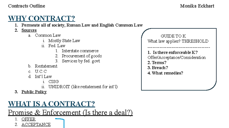 Contracts Outline: Key Concepts and Principles for Law 101 - Studocu