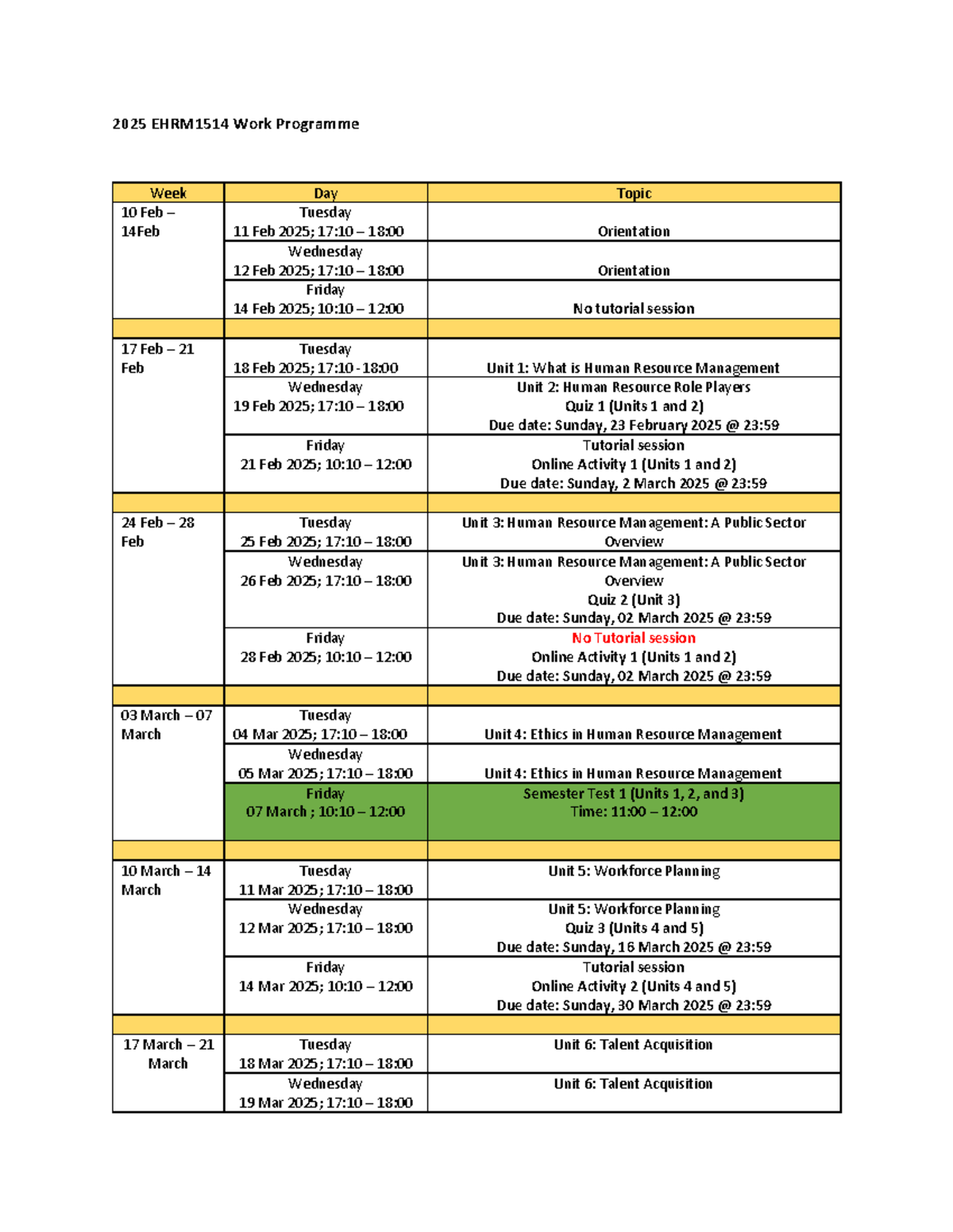 2025 EHRM1514 Work Programme(1) schedule - 2025 EHRM1514 Work Programme ...