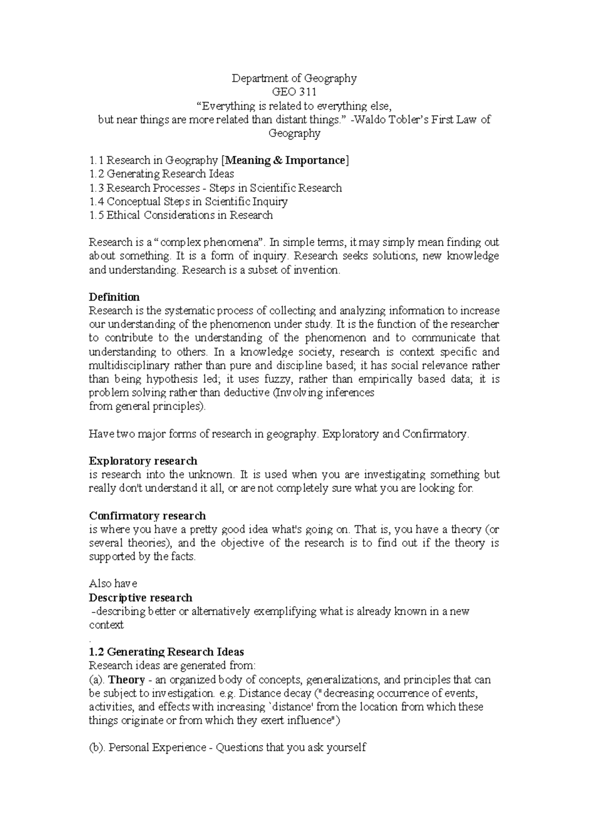 GEO 311 - Research Methods: Exploring Geographic Inquiry and Ethics ...