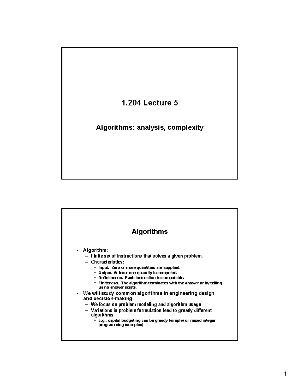 1.204 Lecture 5: Complexity Analysis of Algorithms - Studocu