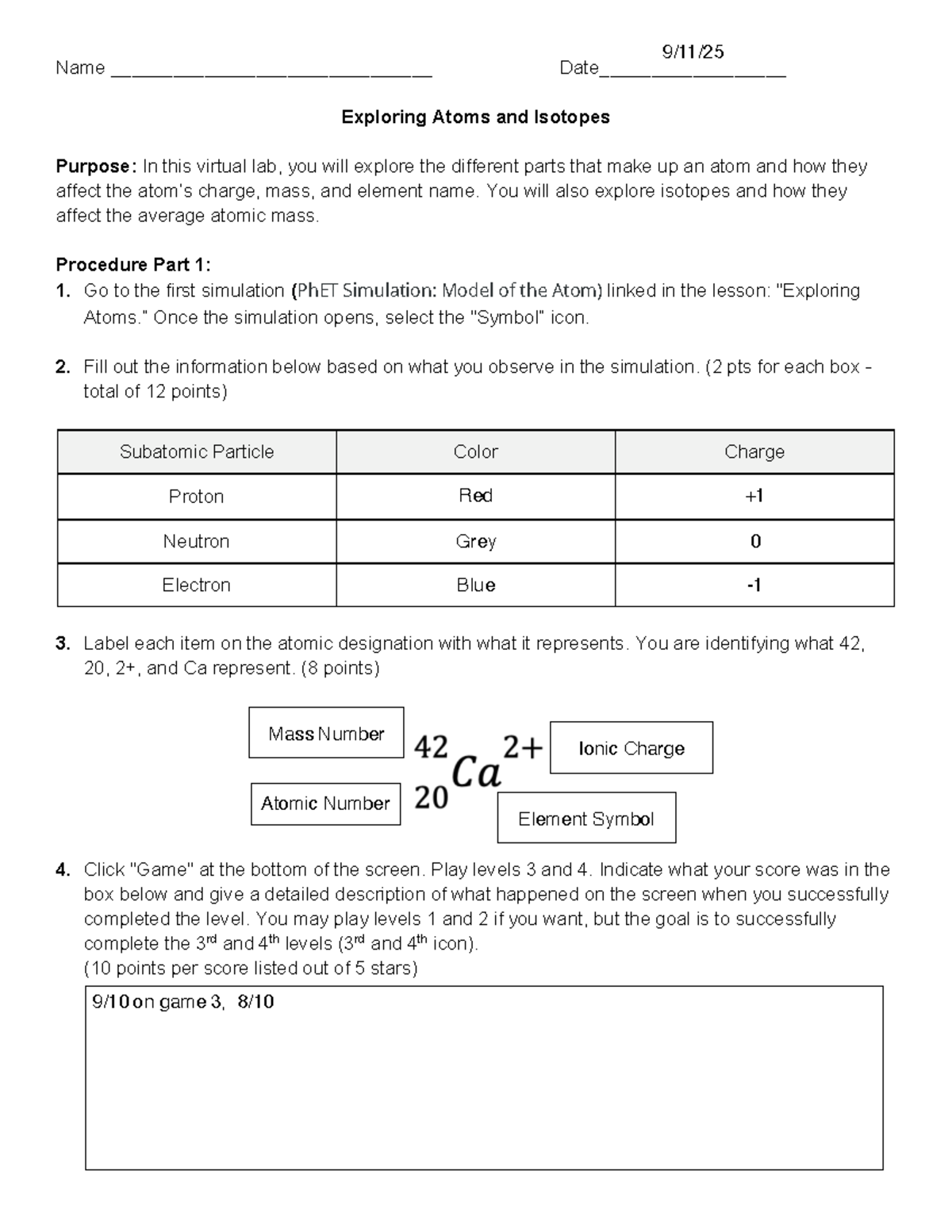 Exploring Atoms & Isotopes Lab Worksheet (CHEM 101) - Studocu