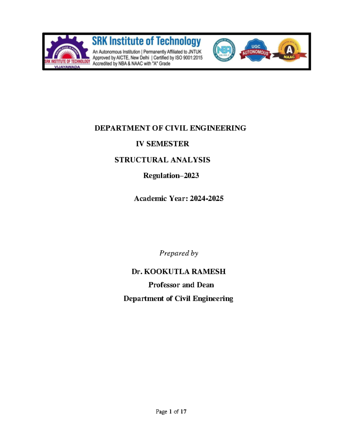 Structural Analysis IV Sem Question Bank - Civil Engineering - Studocu
