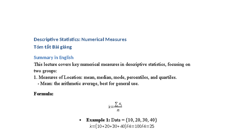 Descriptive Statistics Summary with Mind Map - Descriptive Statistics ...