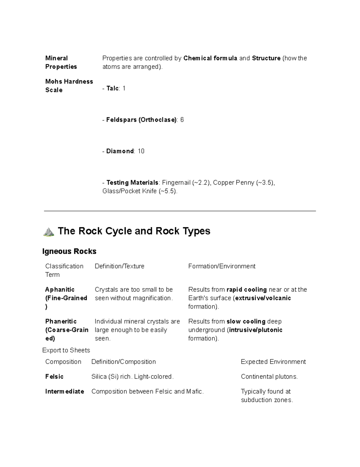 Geology Lecture Notes: Mineral Properties and Rock Types - Studocu