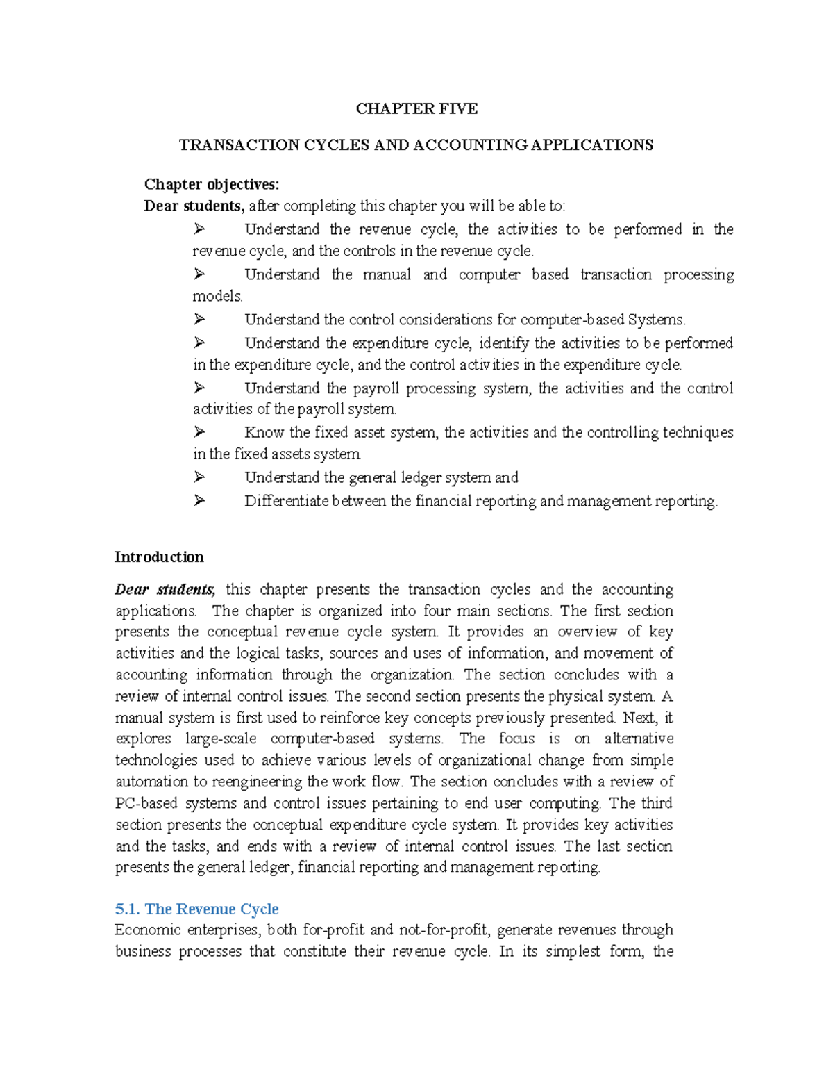 CHAPTER 5: TRANSACTION CYCLES & ACCOUNTING APPLICATIONS - Key Concepts ...