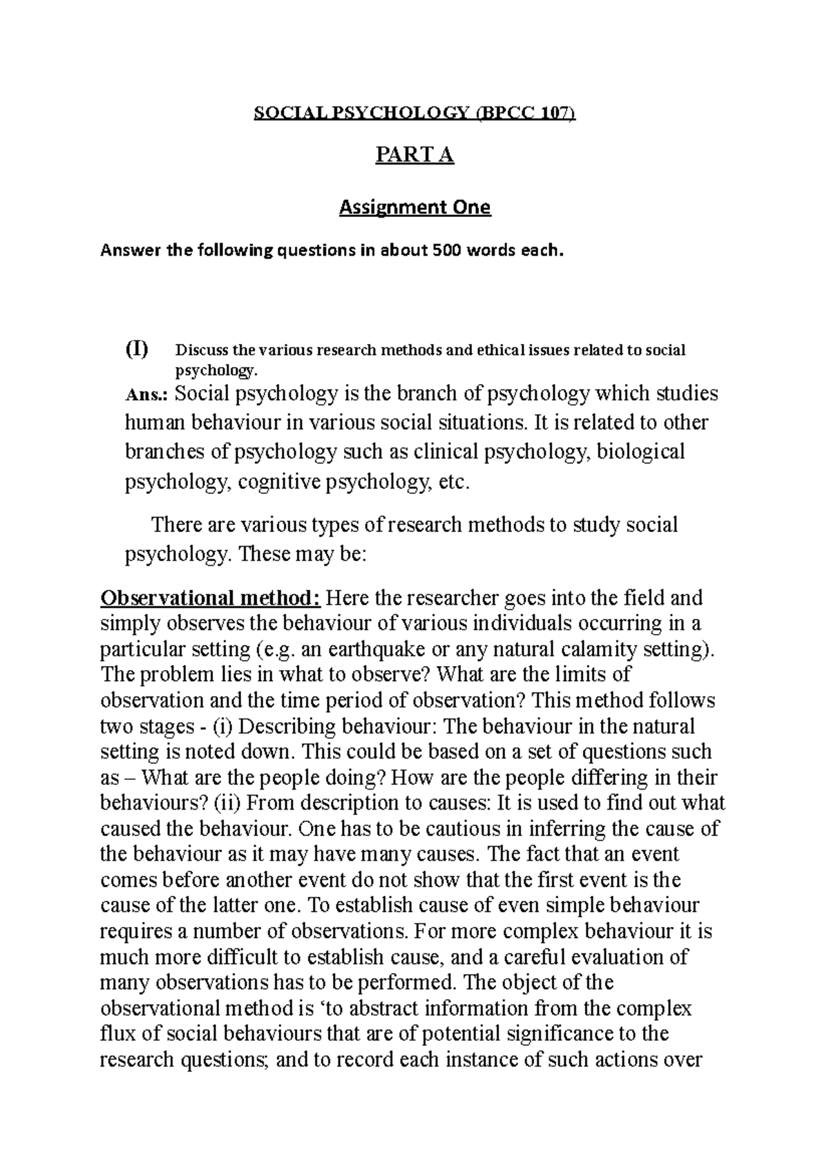 Social Psychology - BPCC 107 Second Year Assignment Overview - Studocu