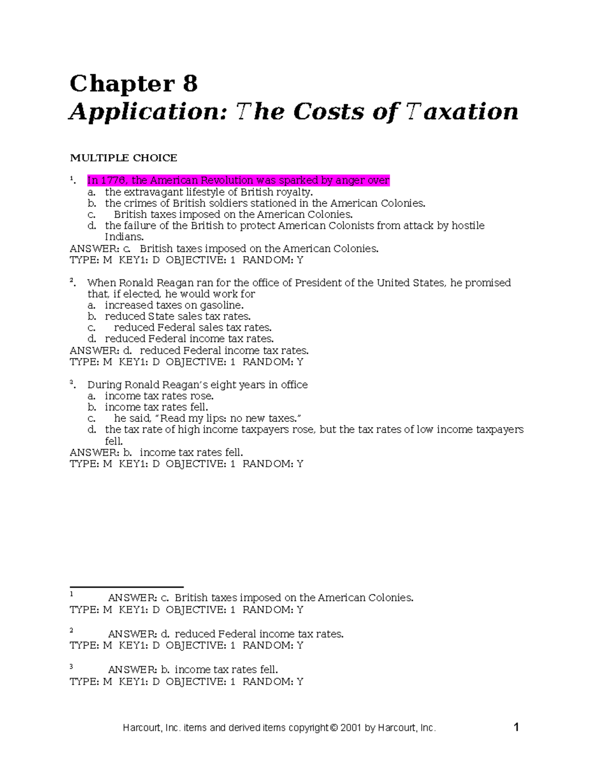 Chapter 8: The Costs of Taxation - Multiple Choice Questions - Studocu