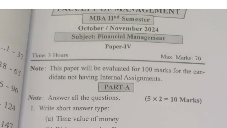 MBA IIⁿᵈ Sem Financial Management Exam Questions & Answers - Studocu