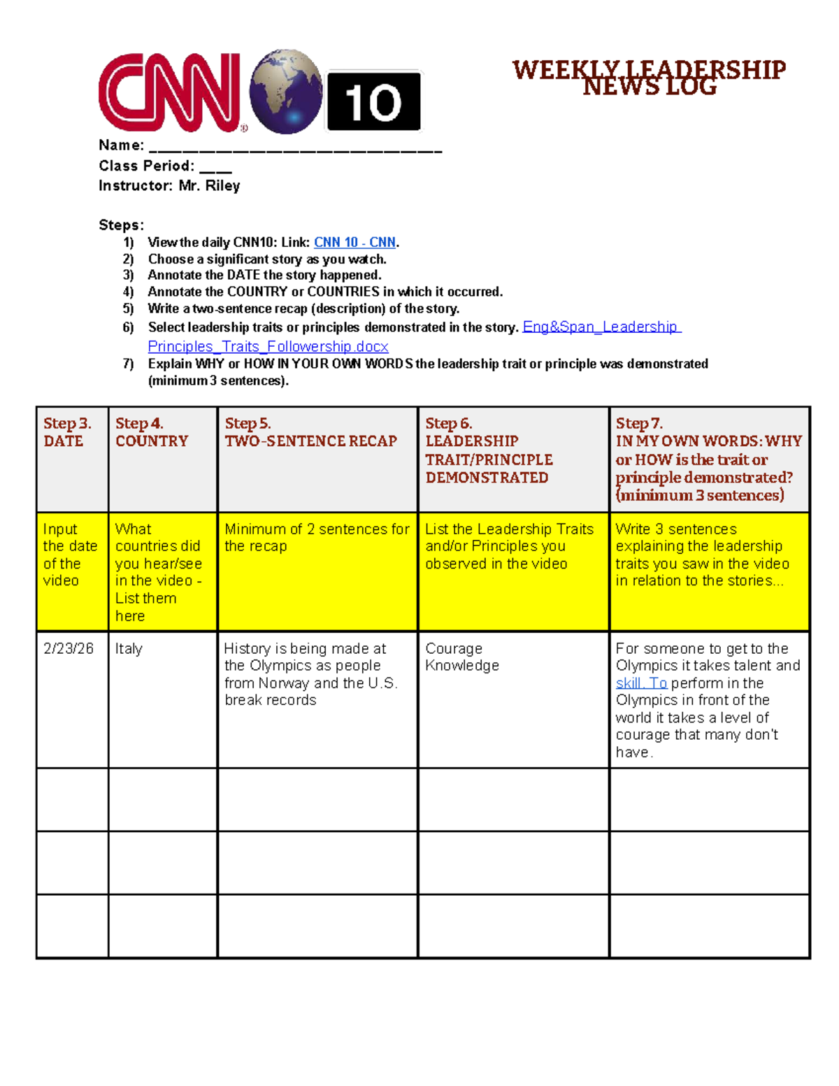 WEEKLY LEADERSHIP NEWS LOG: CNN10 Analysis & Traits Reflection - Studocu