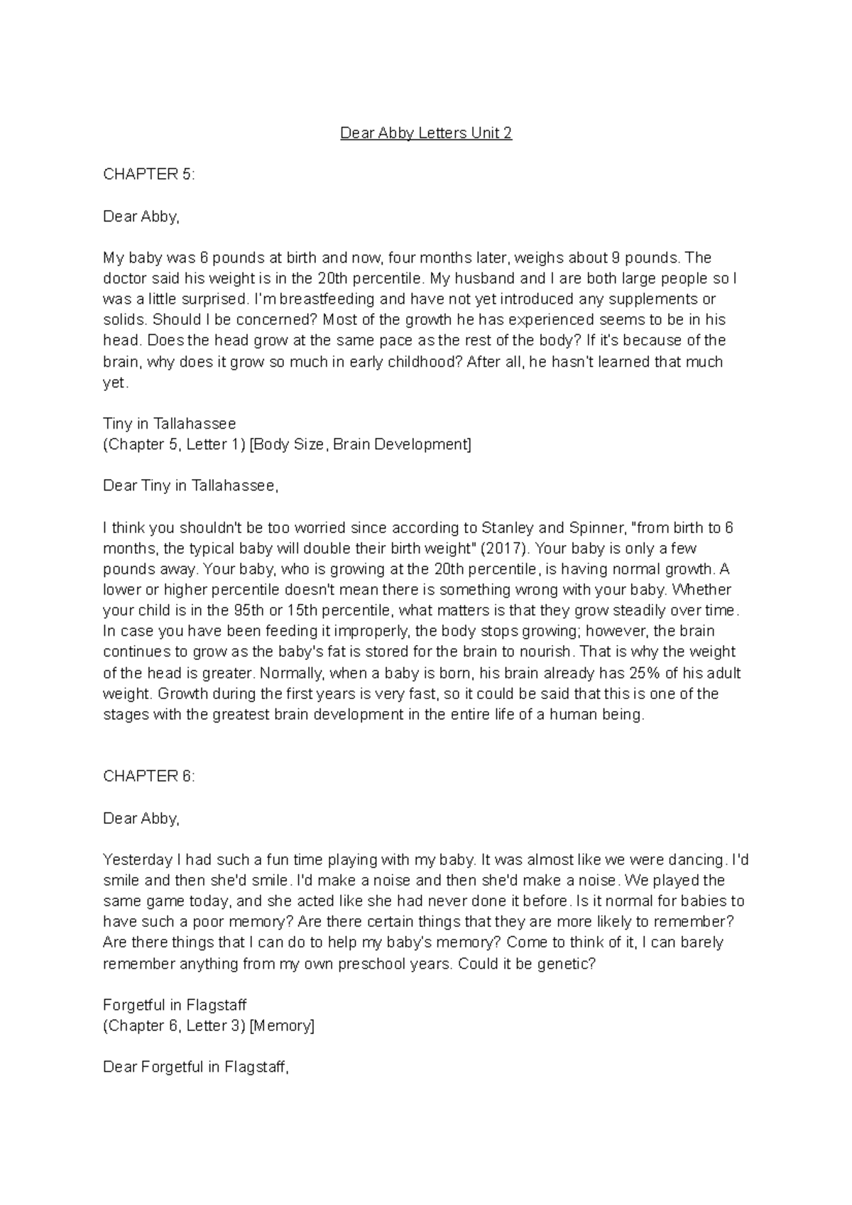 DEAR ABBY Letters UNIT 2 - Dear Abby Letters Unit 2 CHAPTER 5: Dear ...