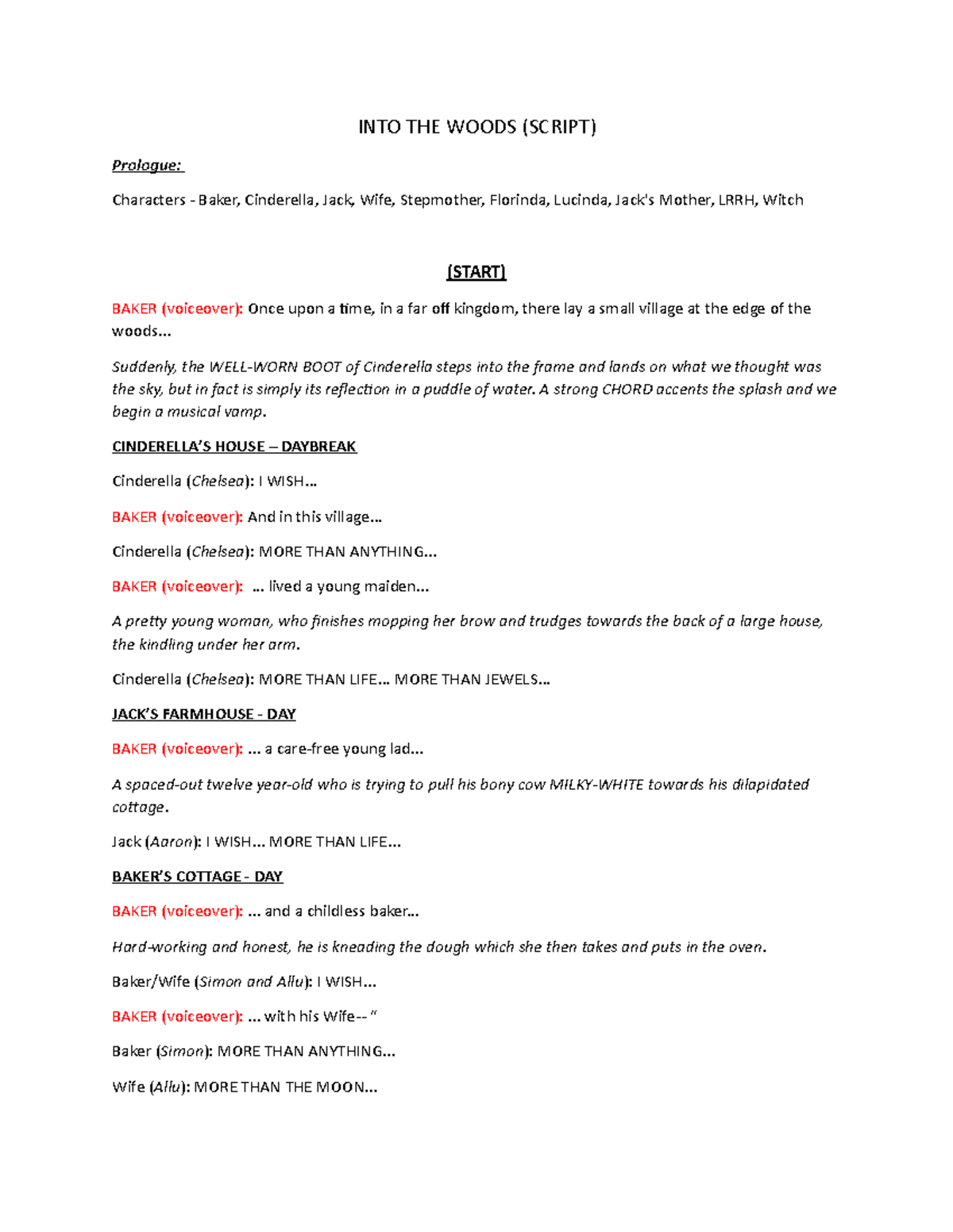 INTO THE WOODS Script Analysis and Character Exploration - Studocu