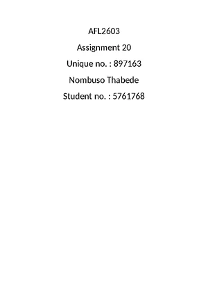 Afl 2603 memo 1 1 - THIS IS MEMORADUM WITH ALL ANSWERS - AFL2603/202/2/ Tutorial letter 202/2 ...