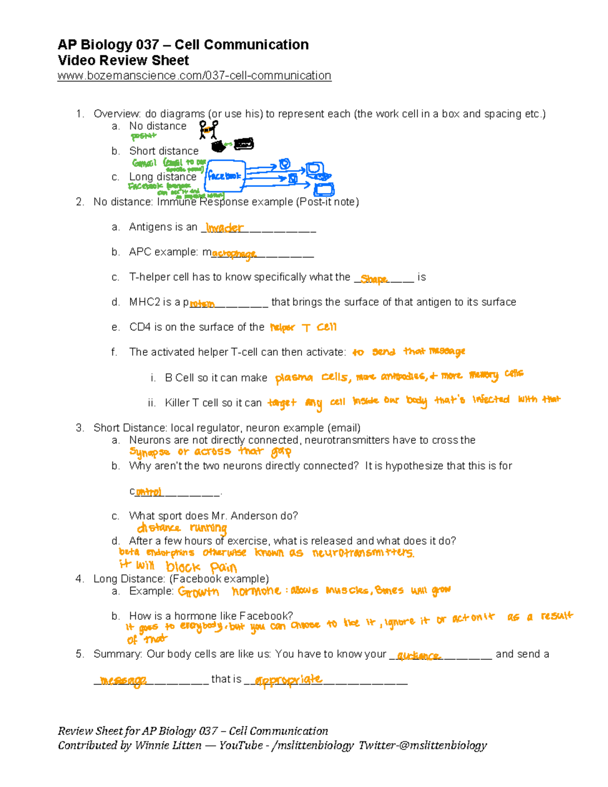 APBio-037Cell Communication Worksheet-WL - - Studocu