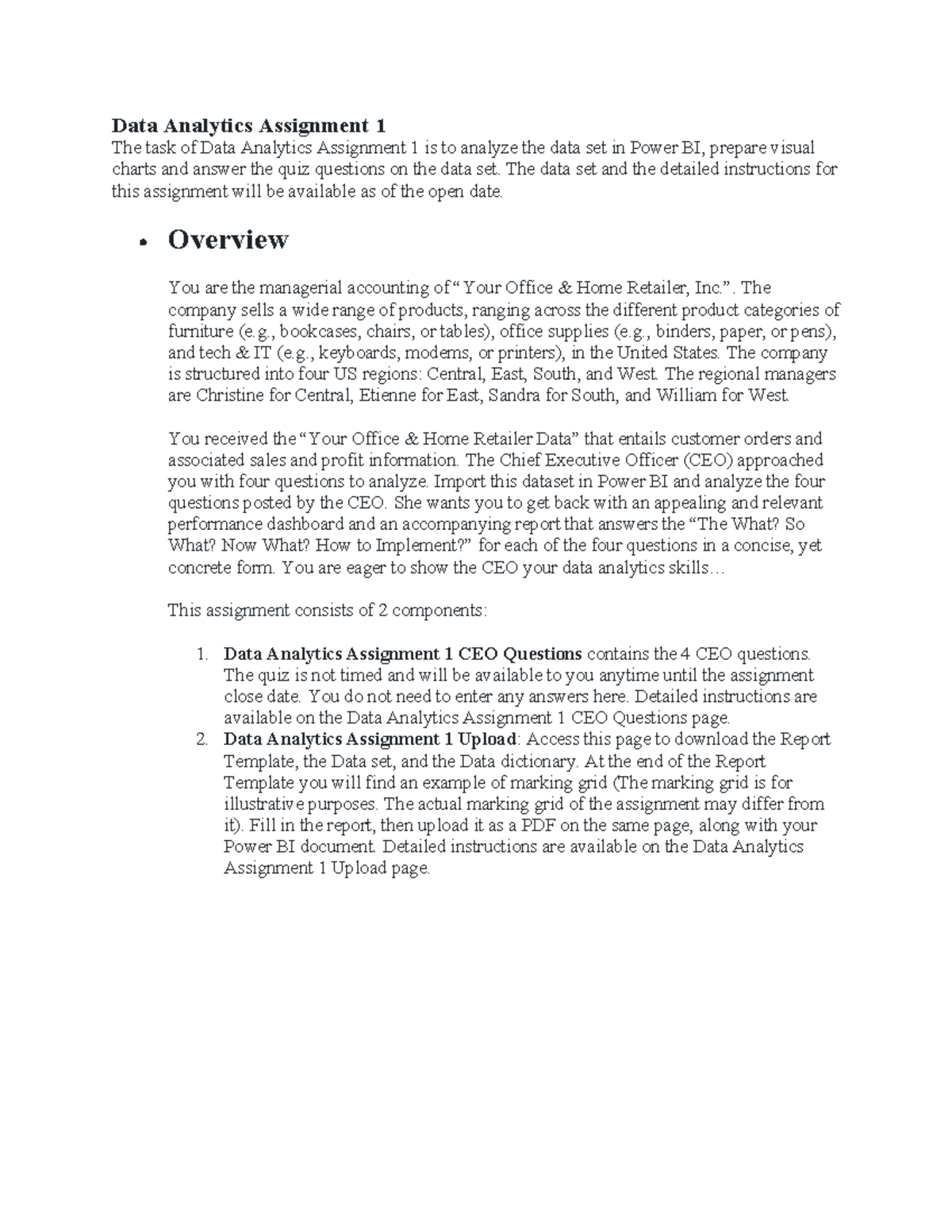 Data Analytics Assignment 1: Power BI Analysis & CEO Insights - Studocu