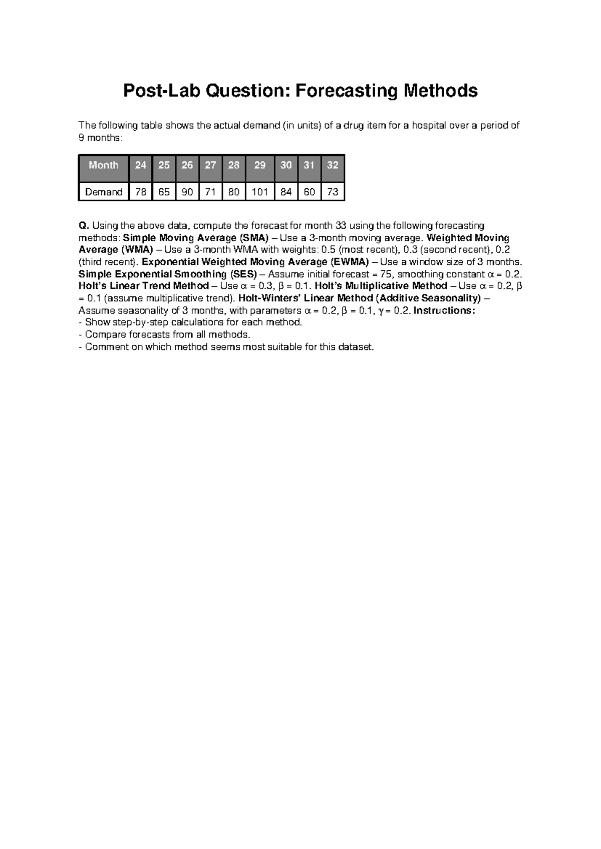 Forecasting Methods for Demand: Smoothing Techniques Analysis - Studocu