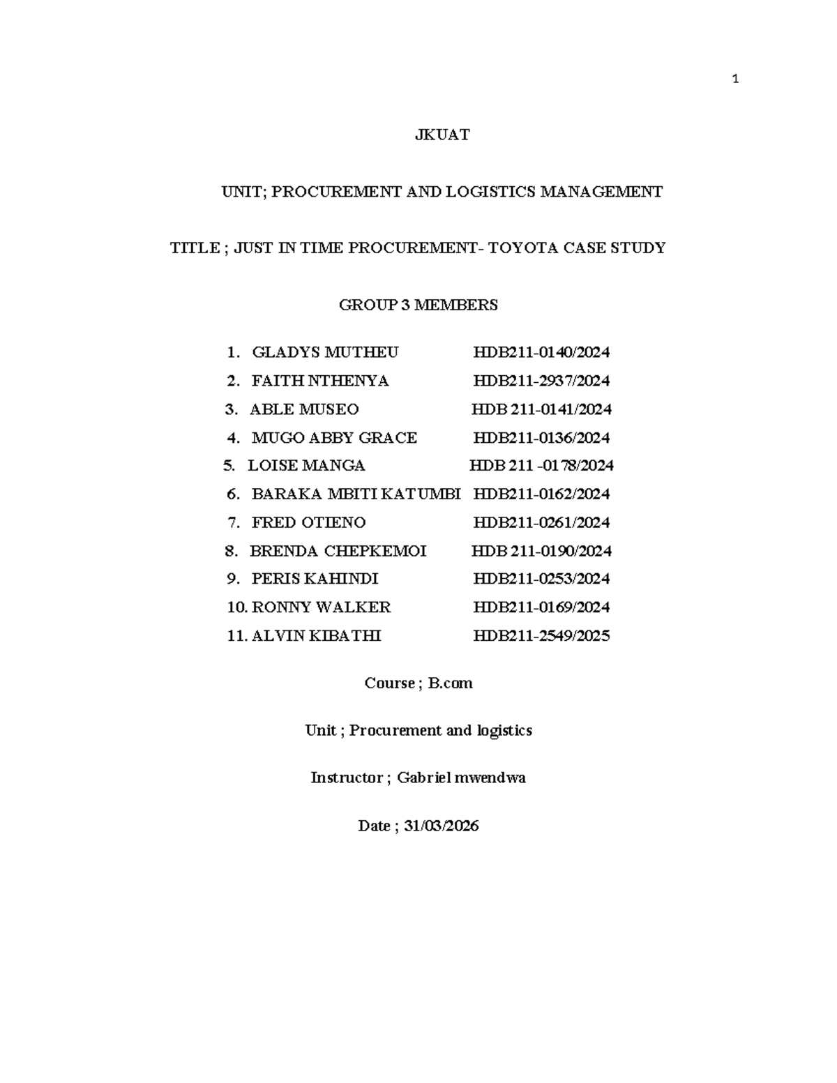 HDB 211 Just-In-Time (JIT) Procurement: Toyota Case Study Analysis ...
