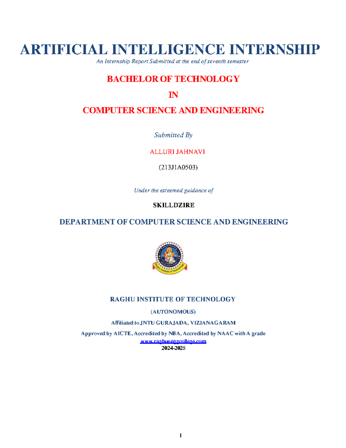 503 B.Tech Internship Report on Artificial Intelligence at Skilldzier ...