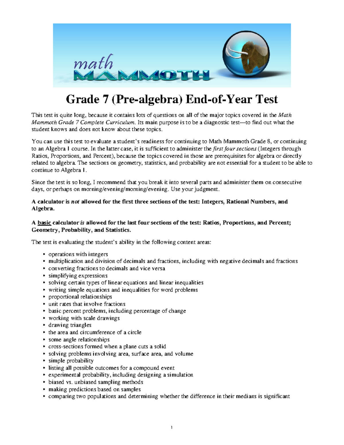 End of Year Test Grade 7 - Math Mammoth Curriculum - Studocu