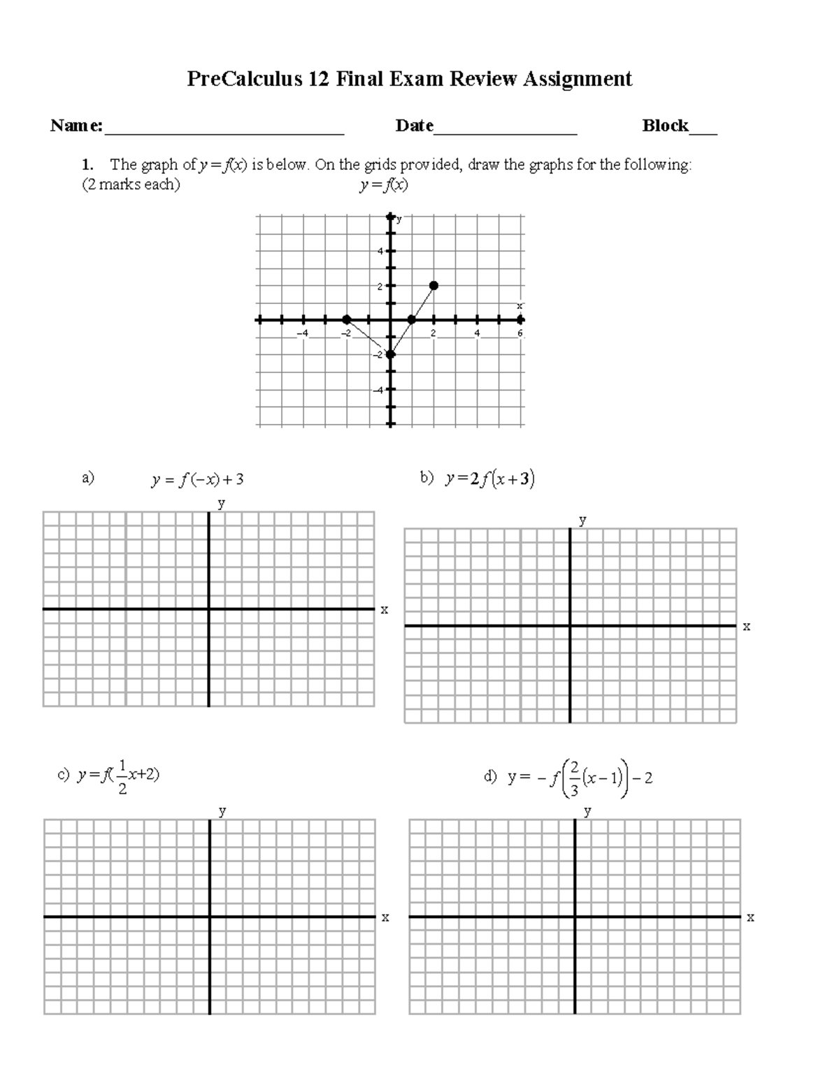 Pre Calculus 12 Final Exam Review Assignment 2020summer - PreCalculus ...
