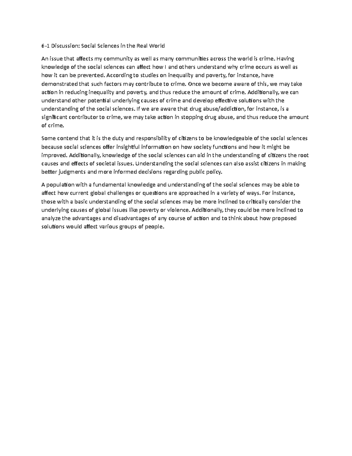 SCS100 6-1 Discussion Social Sciences in the Real World 1 - 6-1 ...