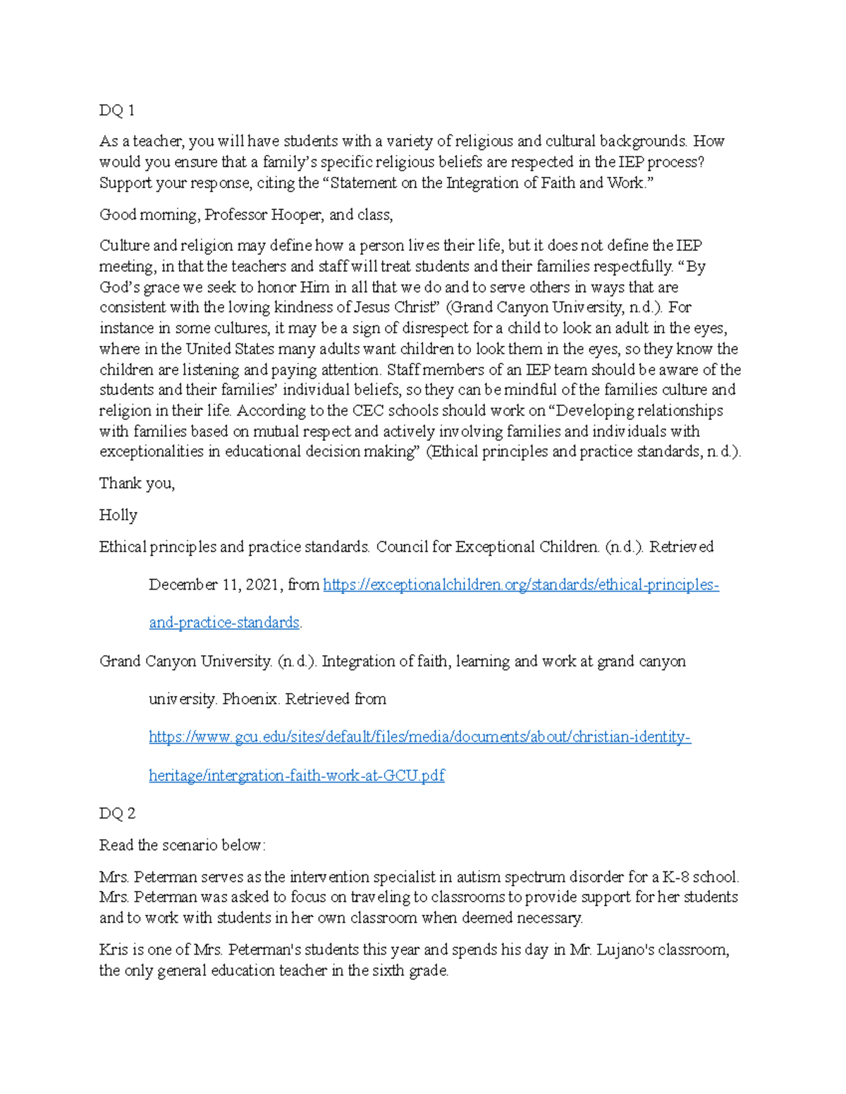 DQ 7 Analysis and Ethical Considerations in SPD-300 IEP Scenarios - Studocu