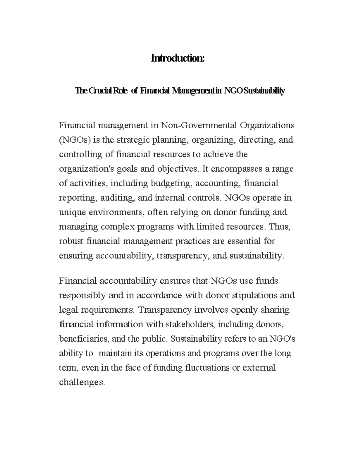 NGO MGT 101: Financial Management for Sustainable Operations - Studocu