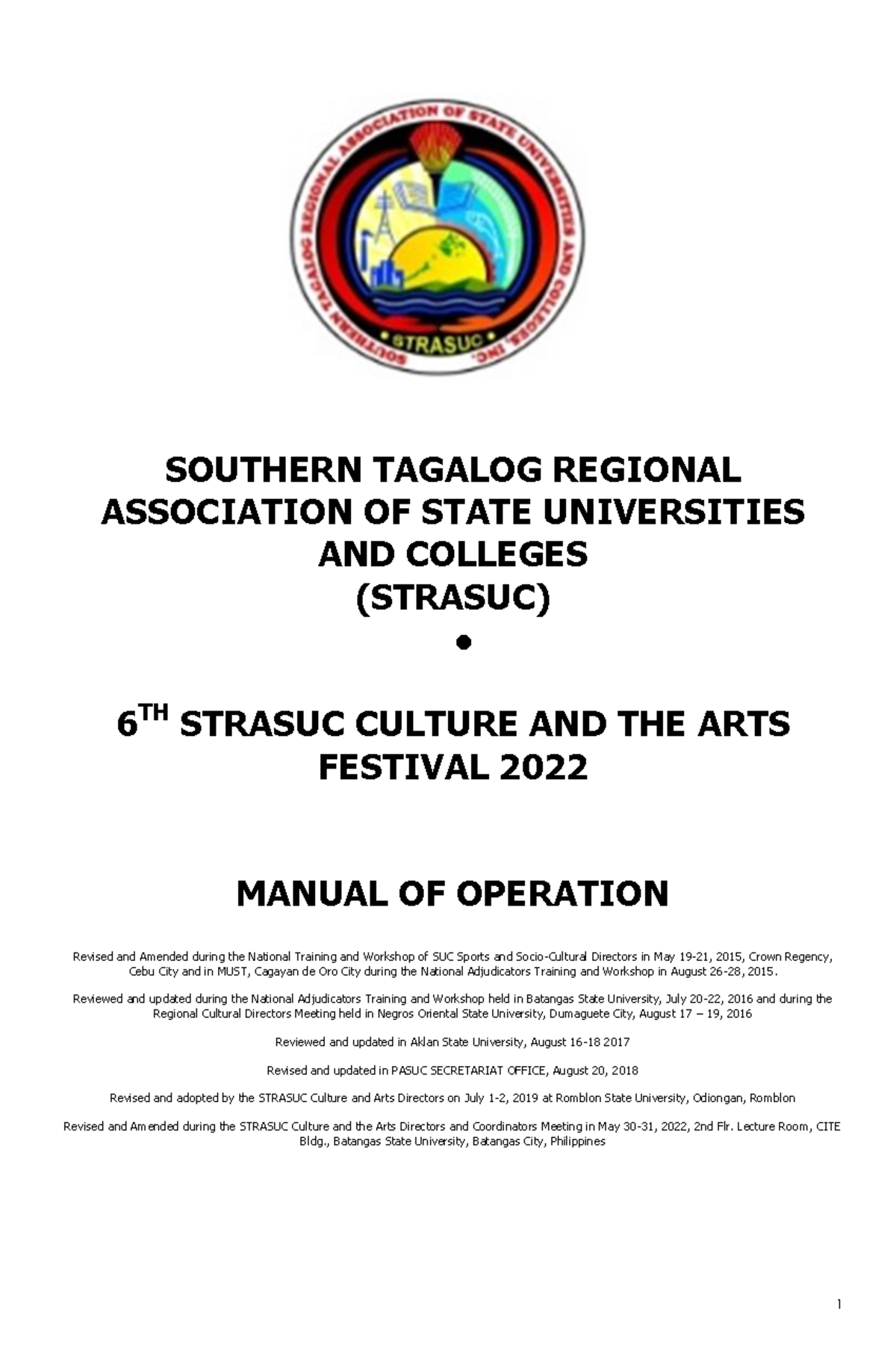 STRASUC 2022 - Culture and Arts Festival Manual of Operation - Studocu
