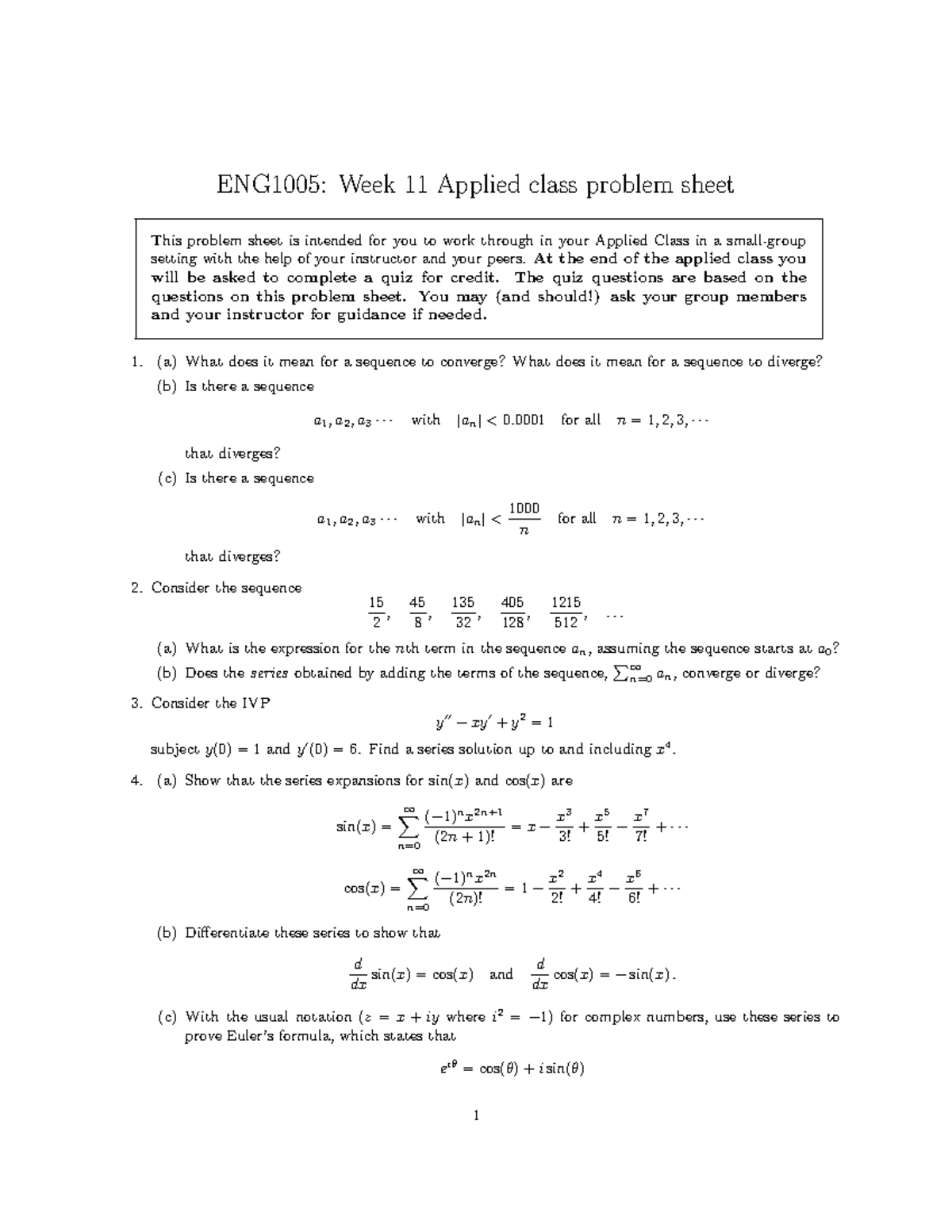 ENG1005: Week 11 Applied Class Problem Sheet and Quiz Prep - Studocu