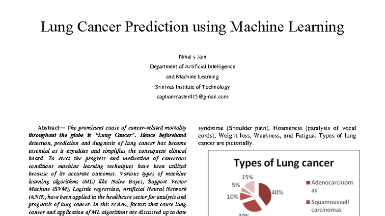 Lung Cancer Prediction Using ML Techniques: A Comprehensive Review ...